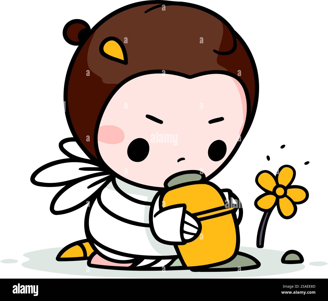 Cute Little Bee with watering can Cute Baby Bee Cartoon Vector Stock ...