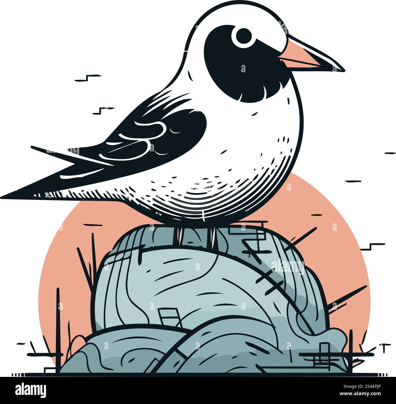 Cute bird sitting on the rock. Vector illustration in flat style Stock ...