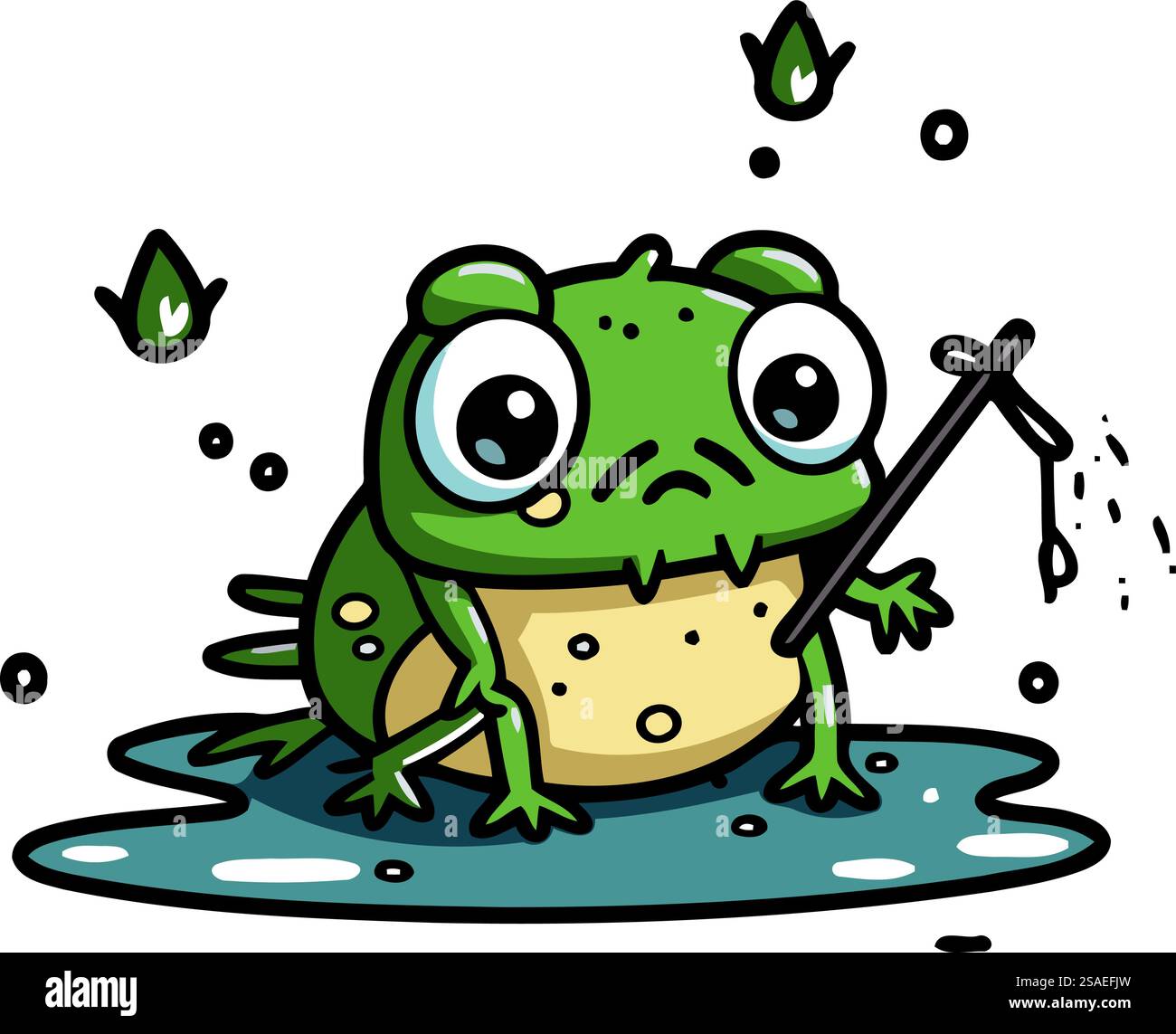 Frog with fishing rod. Cute cartoon frog. Vector illustration Stock ...
