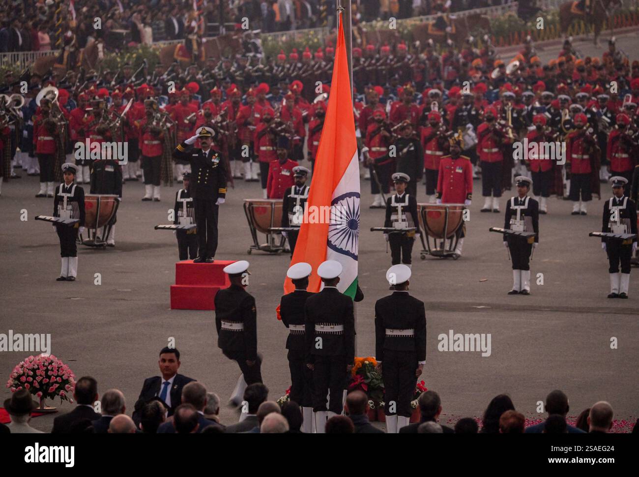 NEW DELHI, INDIA - JANUARY 29: The National Flag being unfurled during ...