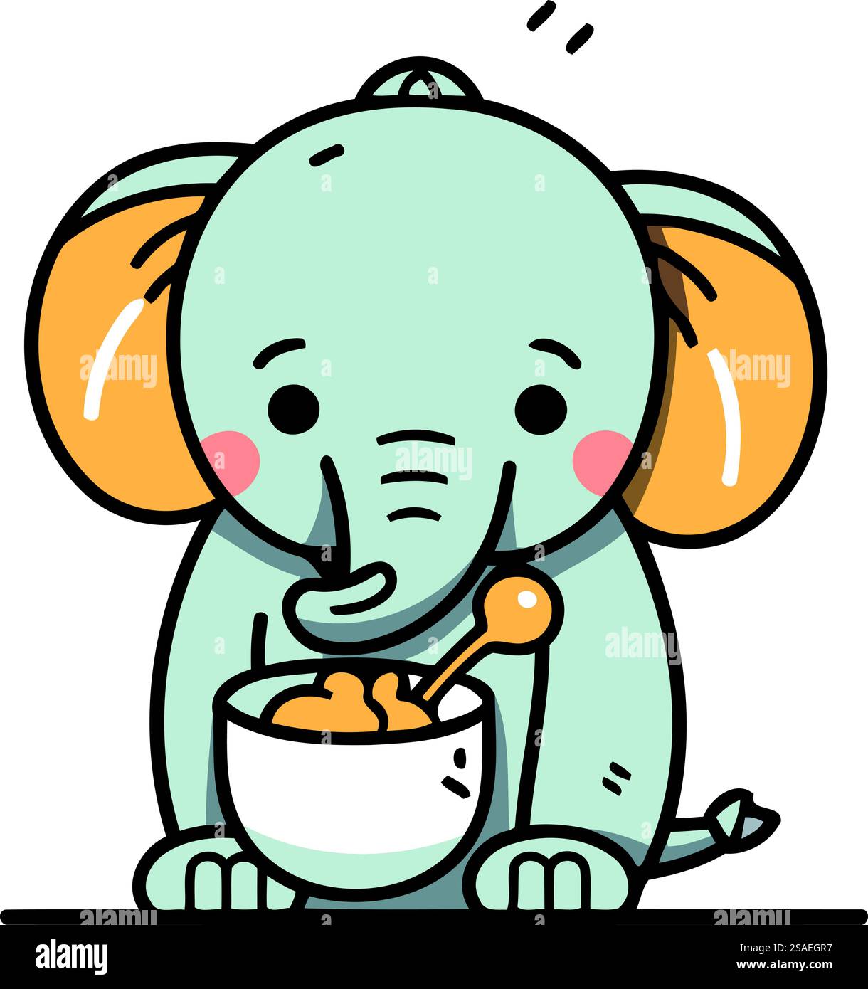 Cute cartoon elephant eating a bowl of cereal. Vector illustration ...