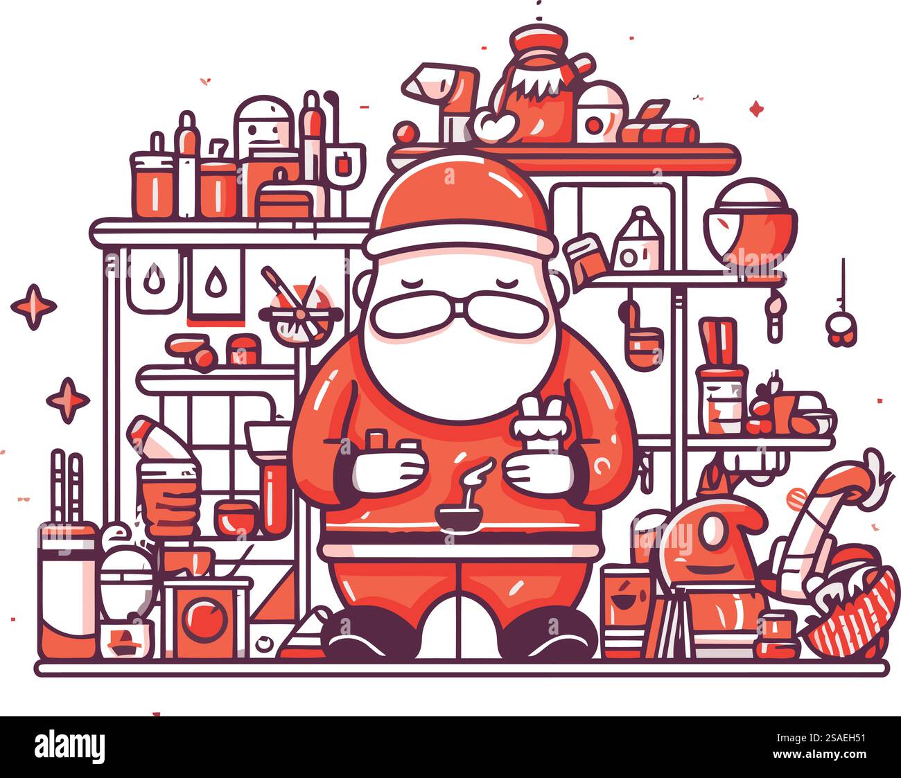 Santa Claus sitting in the kitchen. Christmas and New Year vector ...