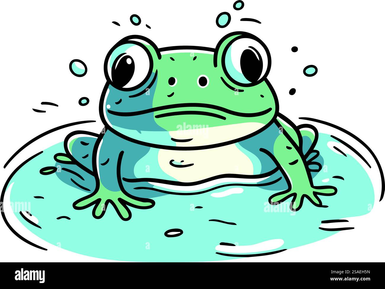 Cute cartoon frog in water. Vector illustration of a frog Stock Vector ...