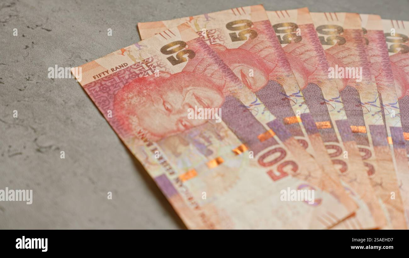 South african banknotes featuring nelson mandela displayed on a ...