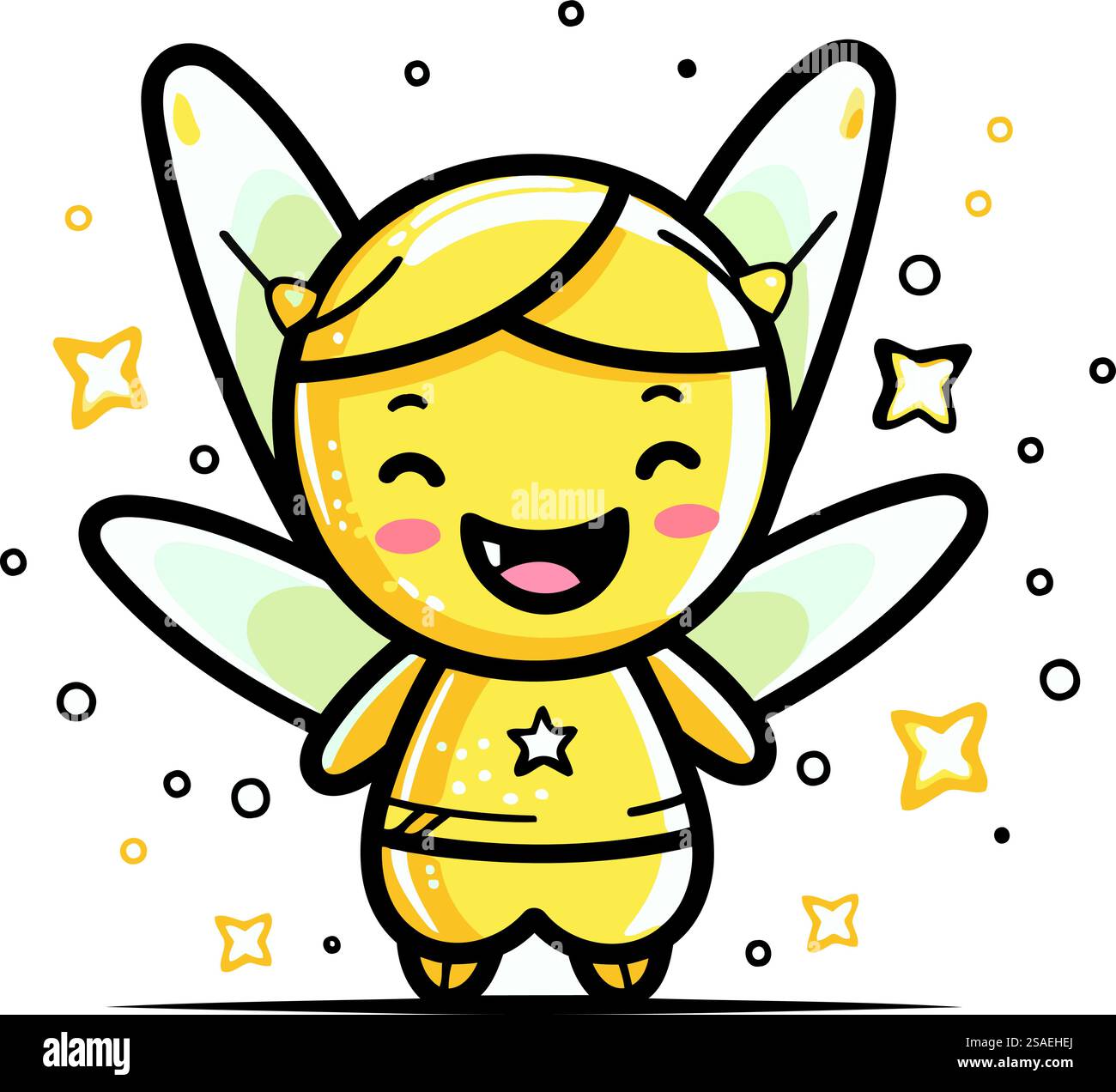 Cute cartoon vector illustration of a little bee holding a star Stock ...
