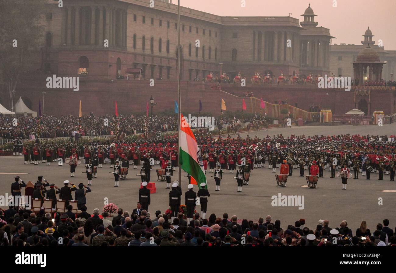 NEW DELHI, INDIA - JANUARY 29: The National Flag being unfurled during ...