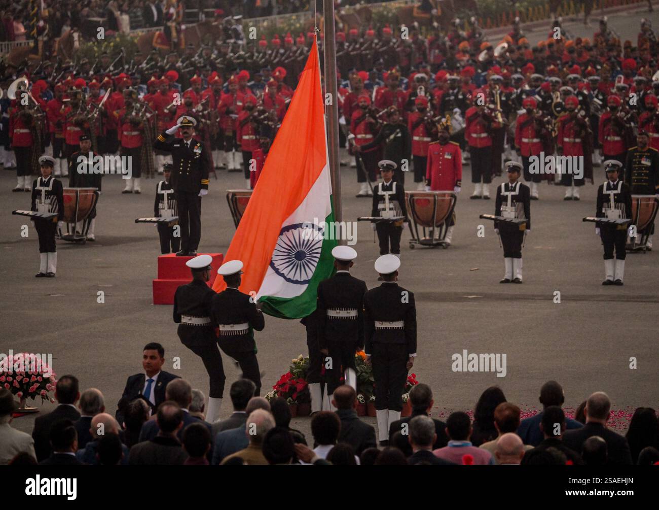 NEW DELHI, INDIA - JANUARY 29: The National Flag being unfurled during ...