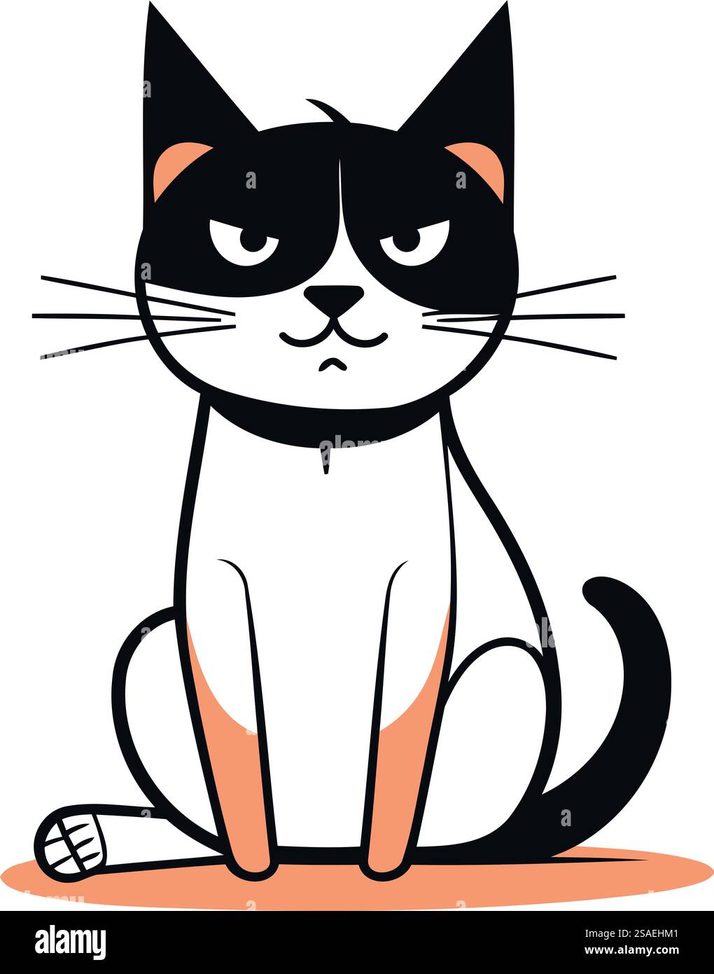 Cute cartoon cat sitting and looking at camera. Vector illustration ...