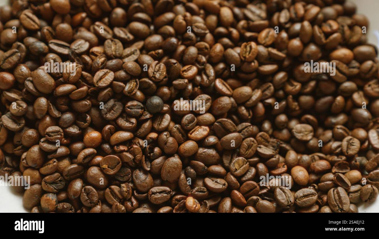 Roasted coffee beans closeup photography showing rich textured and vibrant coffee detail perfect ...