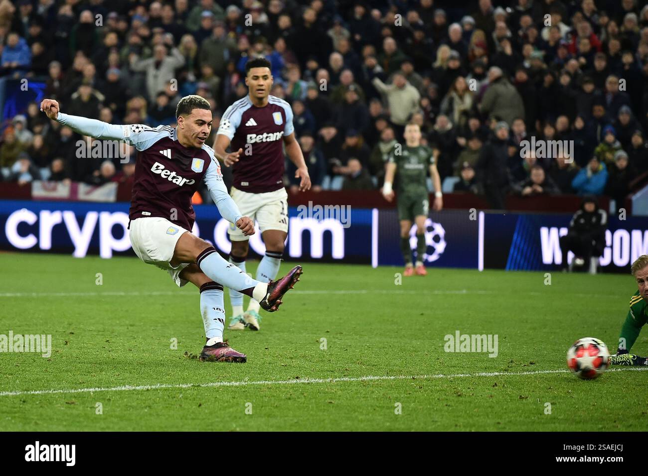 Aston Villa's Morgan Rogers scores his side's fourth goal during the ...
