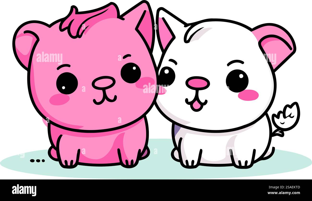 Cute kawaii cat and dog. Cute cartoon animals. Vector illustration ...