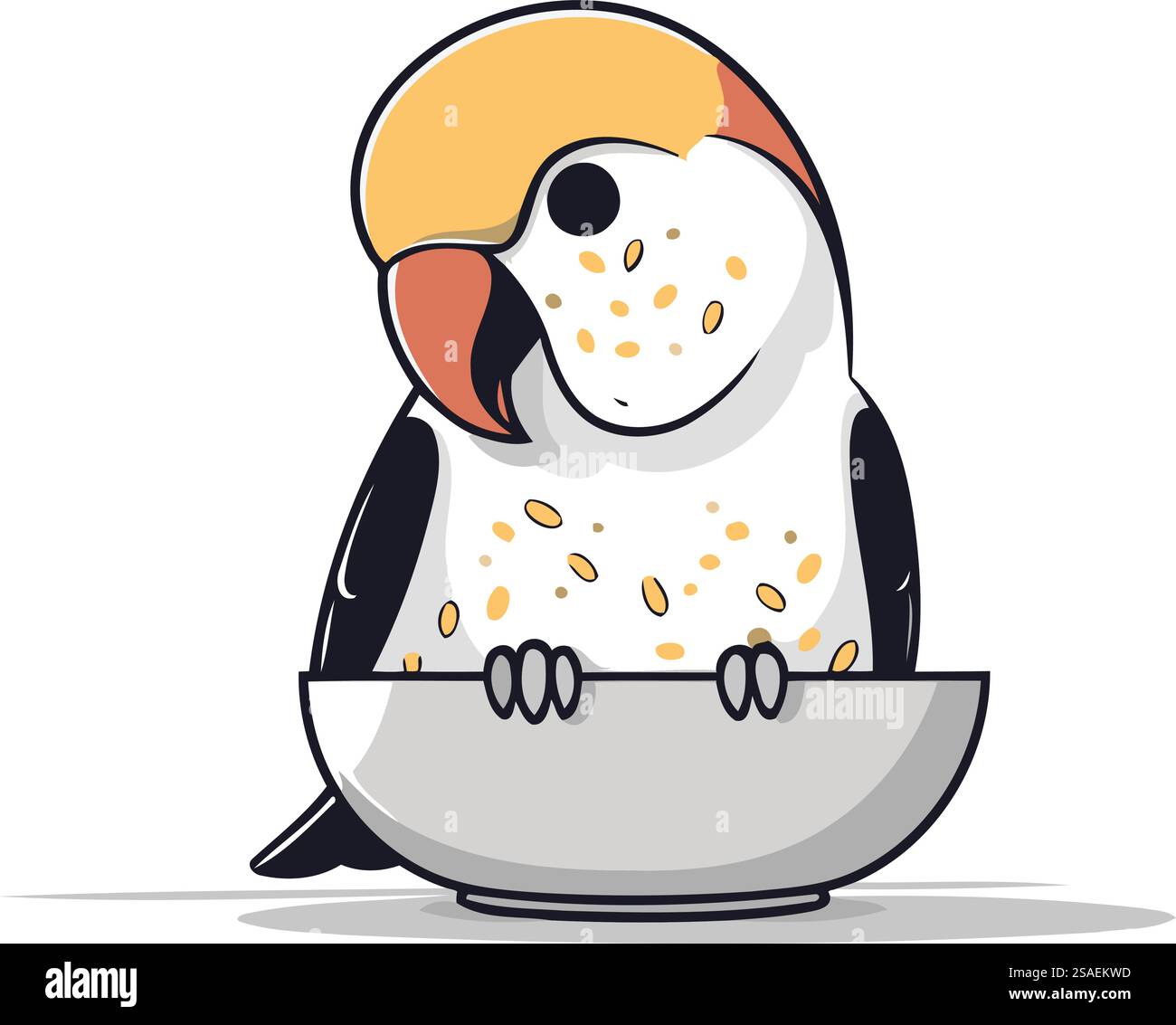 Cute parrot sitting on a bowl. Cartoon vector illustration Stock Vector ...