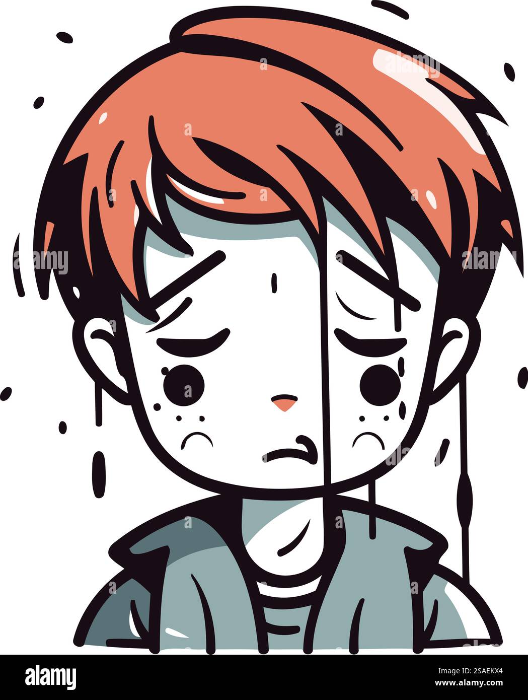 Illustration of a boy with a sad expression on his face Stock Vector ...