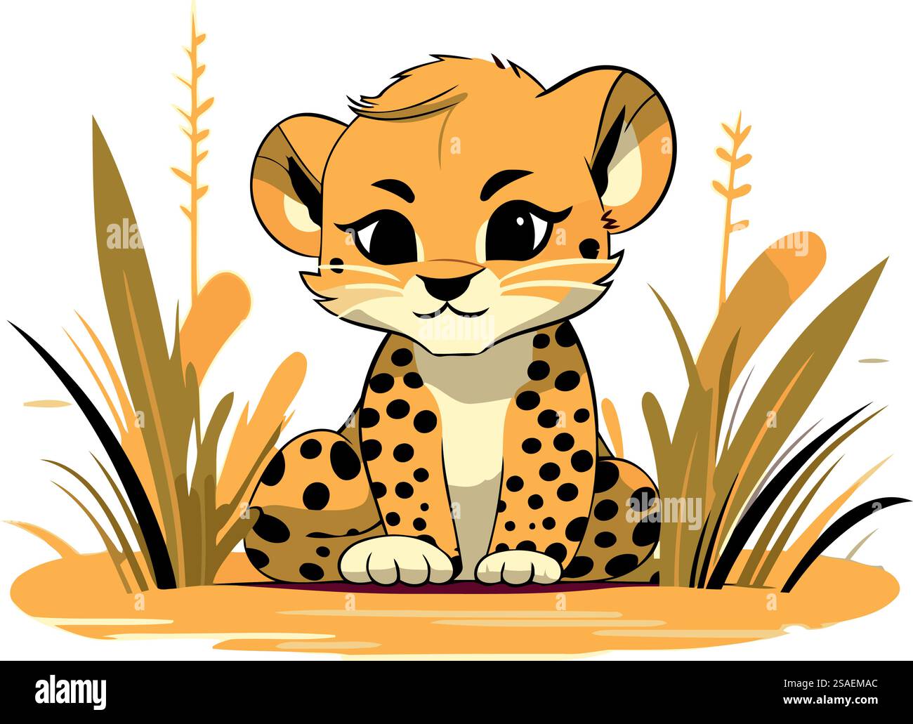 Cute cartoon cheetah sitting in grass. Vector illustration Stock Vector ...
