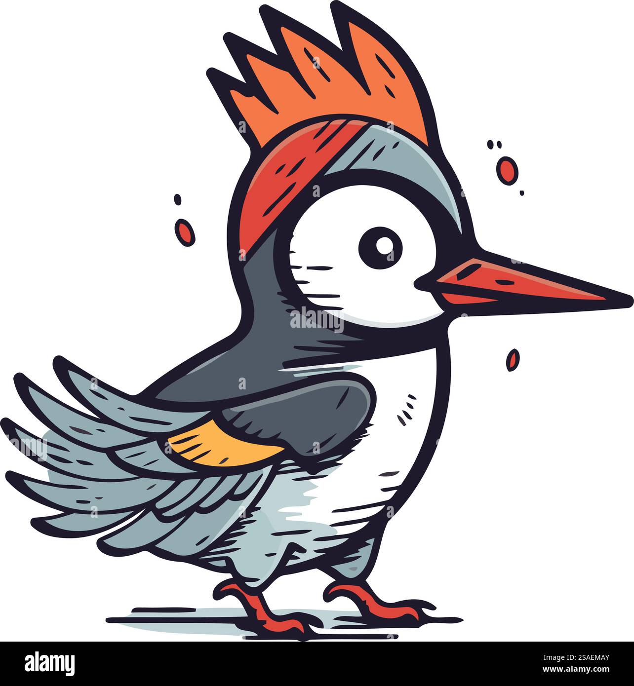 Cute cartoon woodpecker. Hand drawn vector illustration isolated on ...