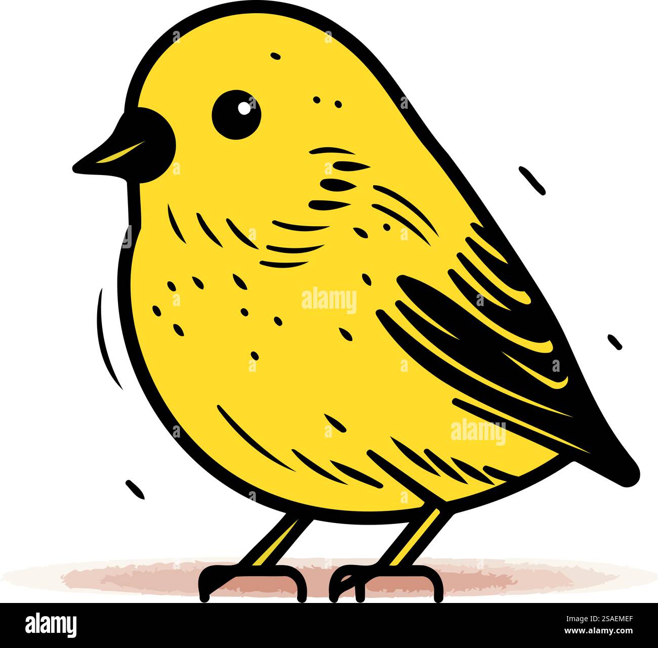 Cute little yellow bird on white background. Hand drawn vector ...