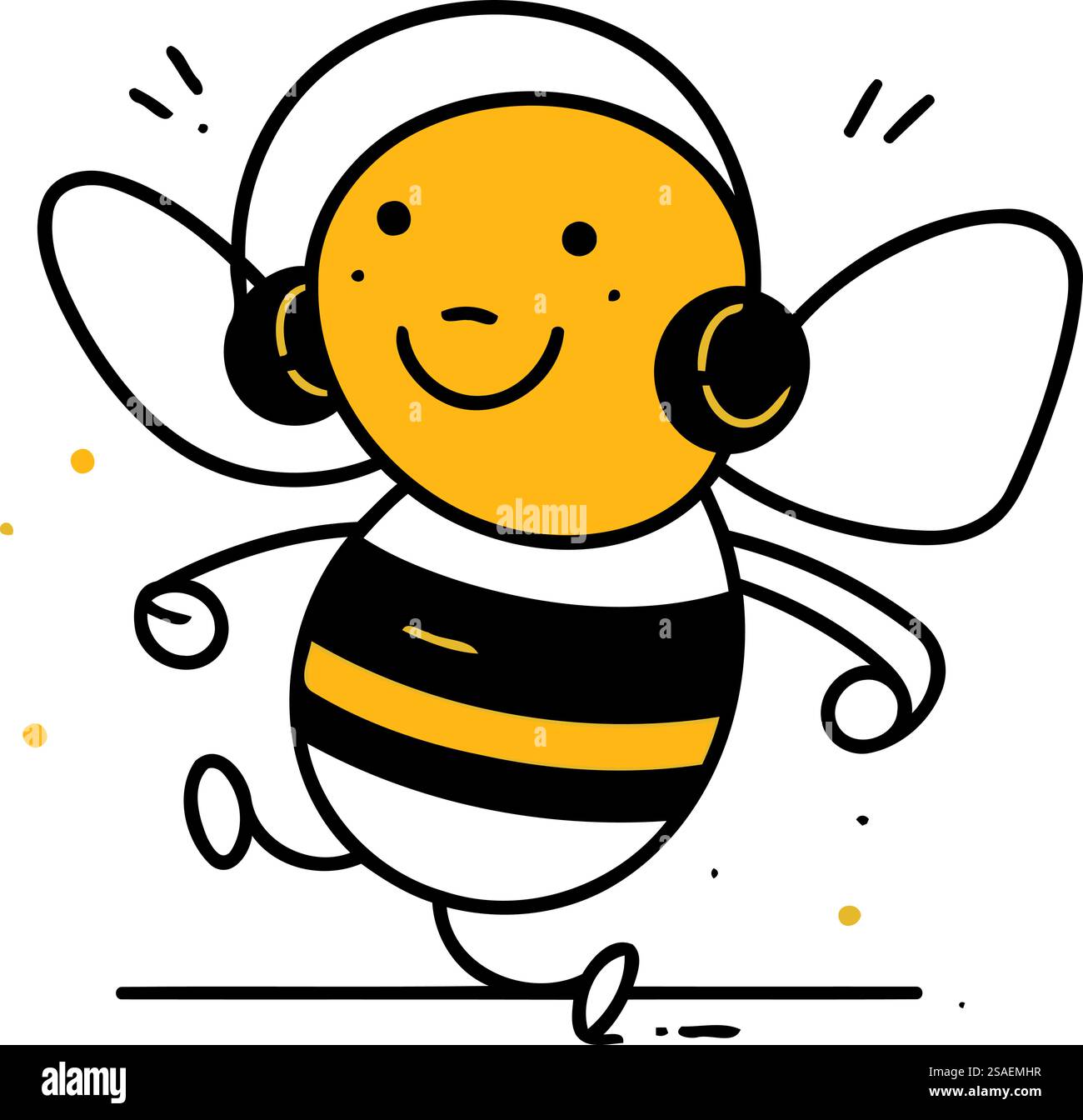 Vector illustration of a cute little bee running and smiling. Isolated ...