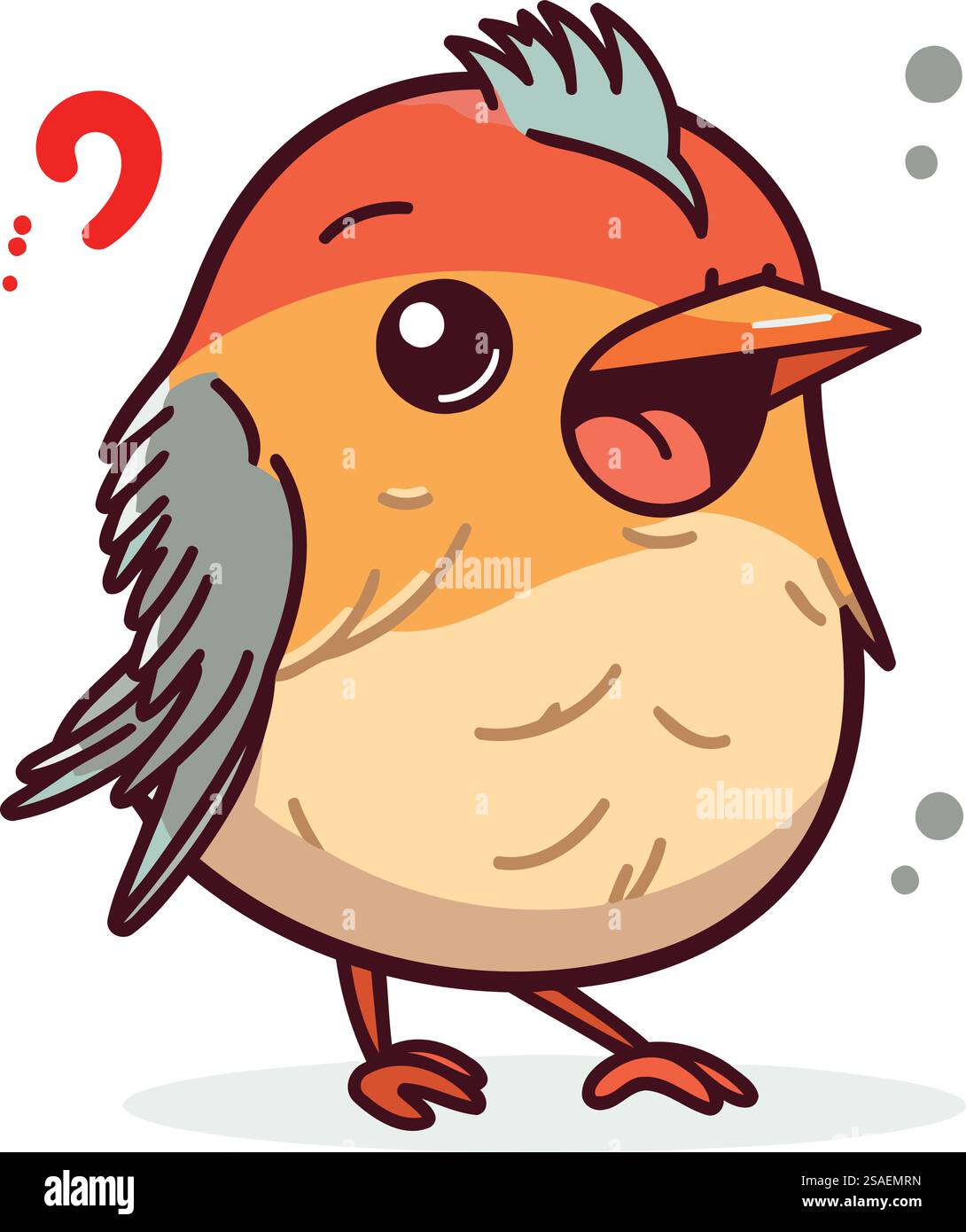 Funny bird with question mark. Vector illustration in cartoon style ...