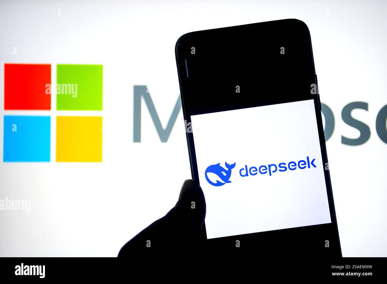In this photo illustration, a Deepseek logo is seen displayed on a ...