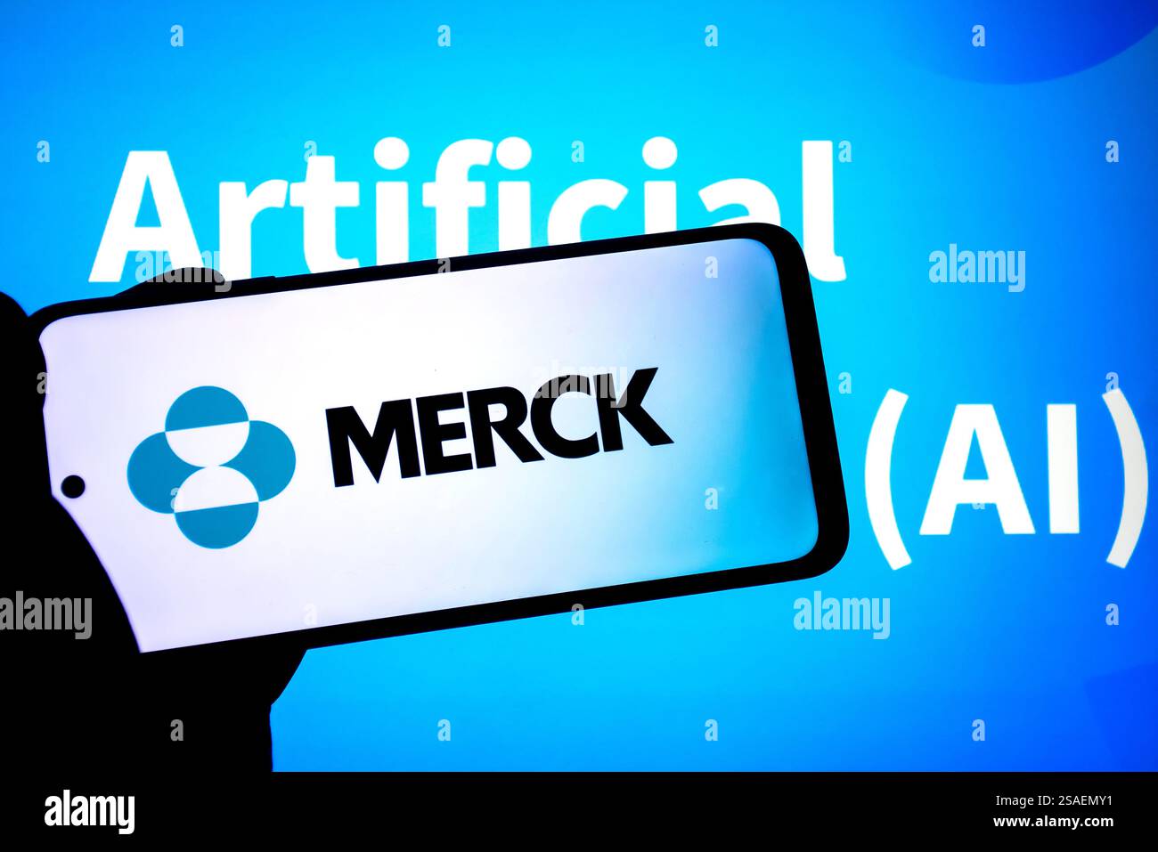 In this photo illustration, a Merck logo is seen displayed on a ...
