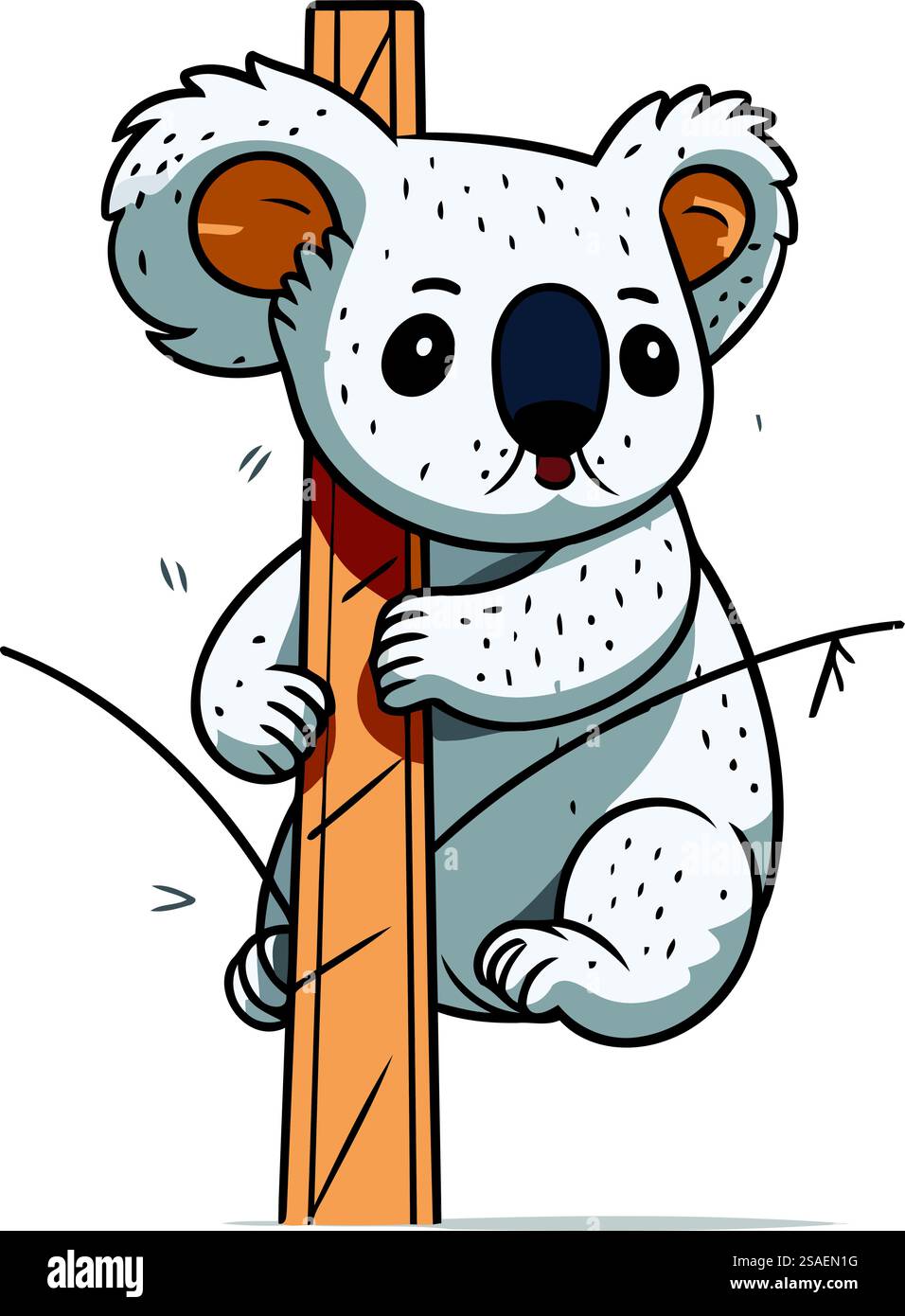 Cute koala sitting on a wooden post. Vector illustration Stock Vector ...