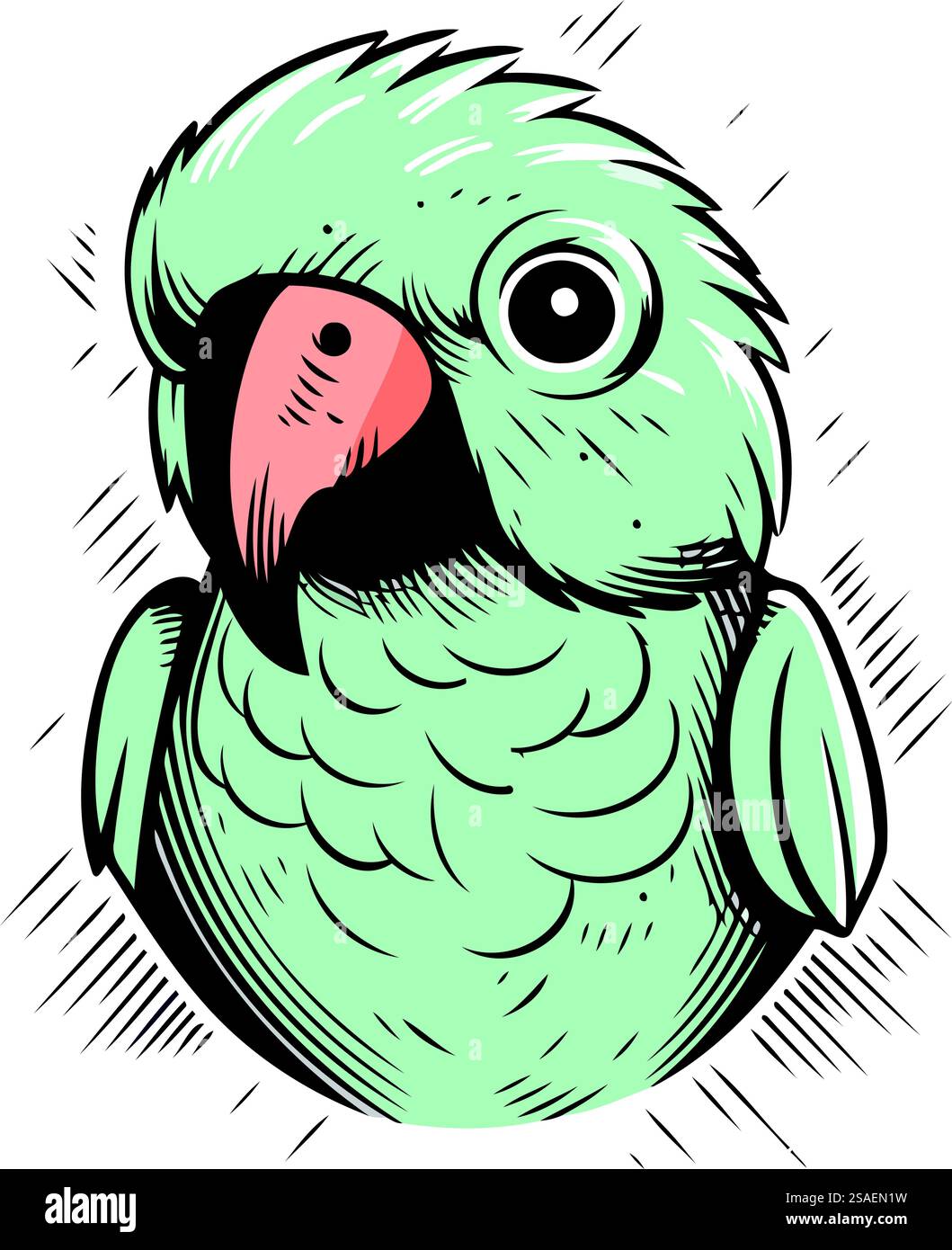 Vector illustration of cute parrot isolated on white background. Hand ...