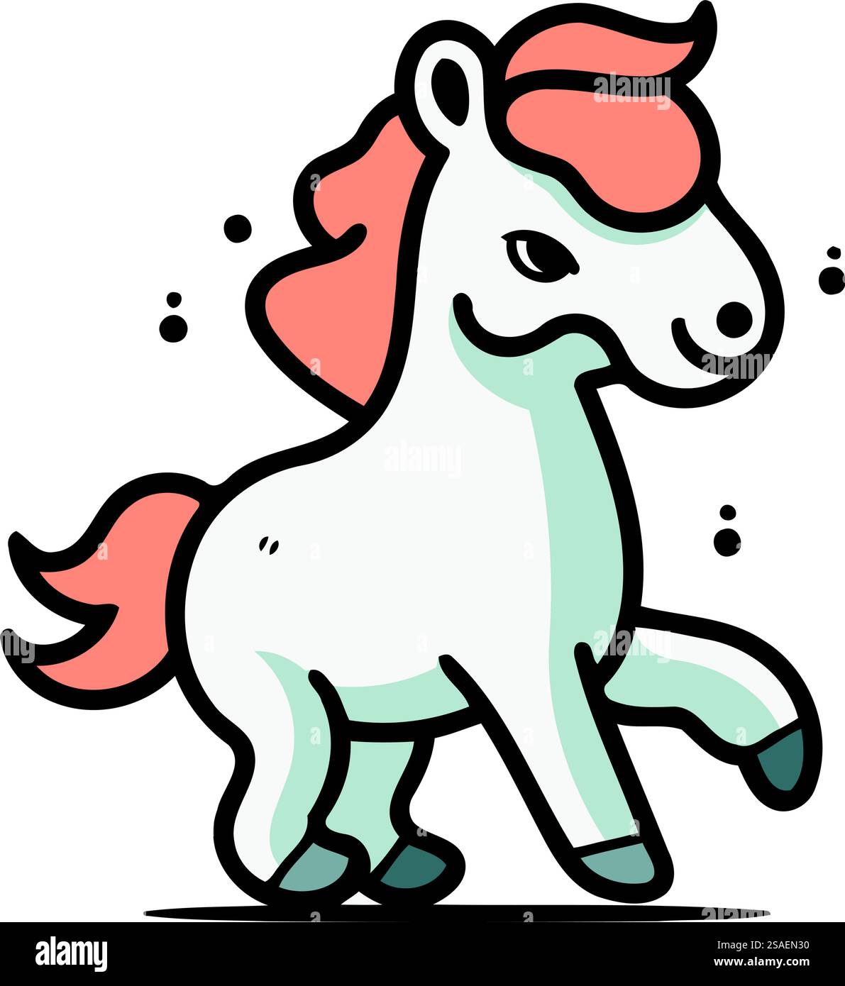 Cute cartoon pony running isolated on white background. Vector ...