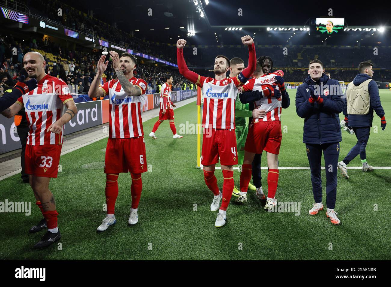 Red Star players celebrate after the Champions League opening phase ...