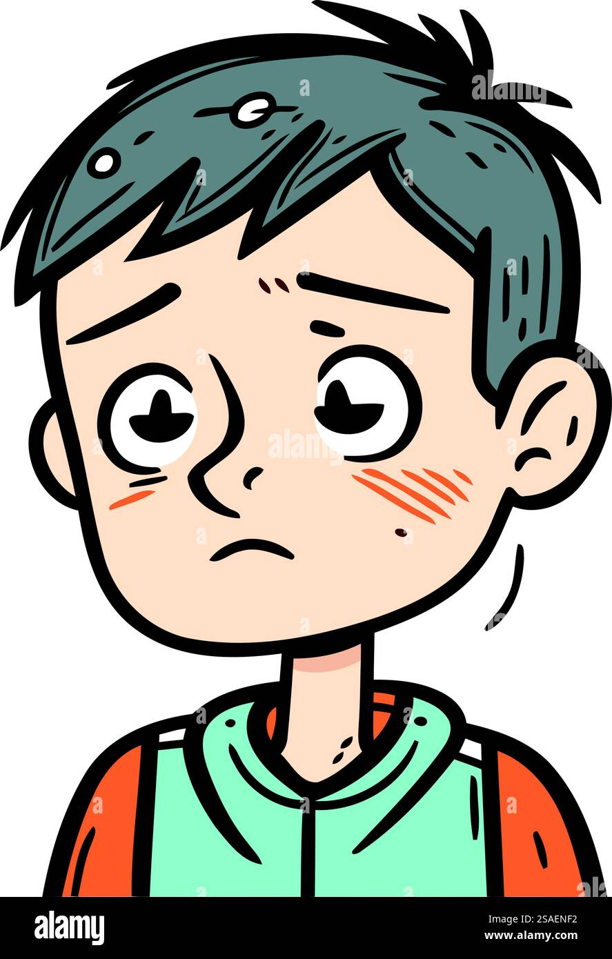 Boy with fever and headache. Vector illustration in cartoon style on ...