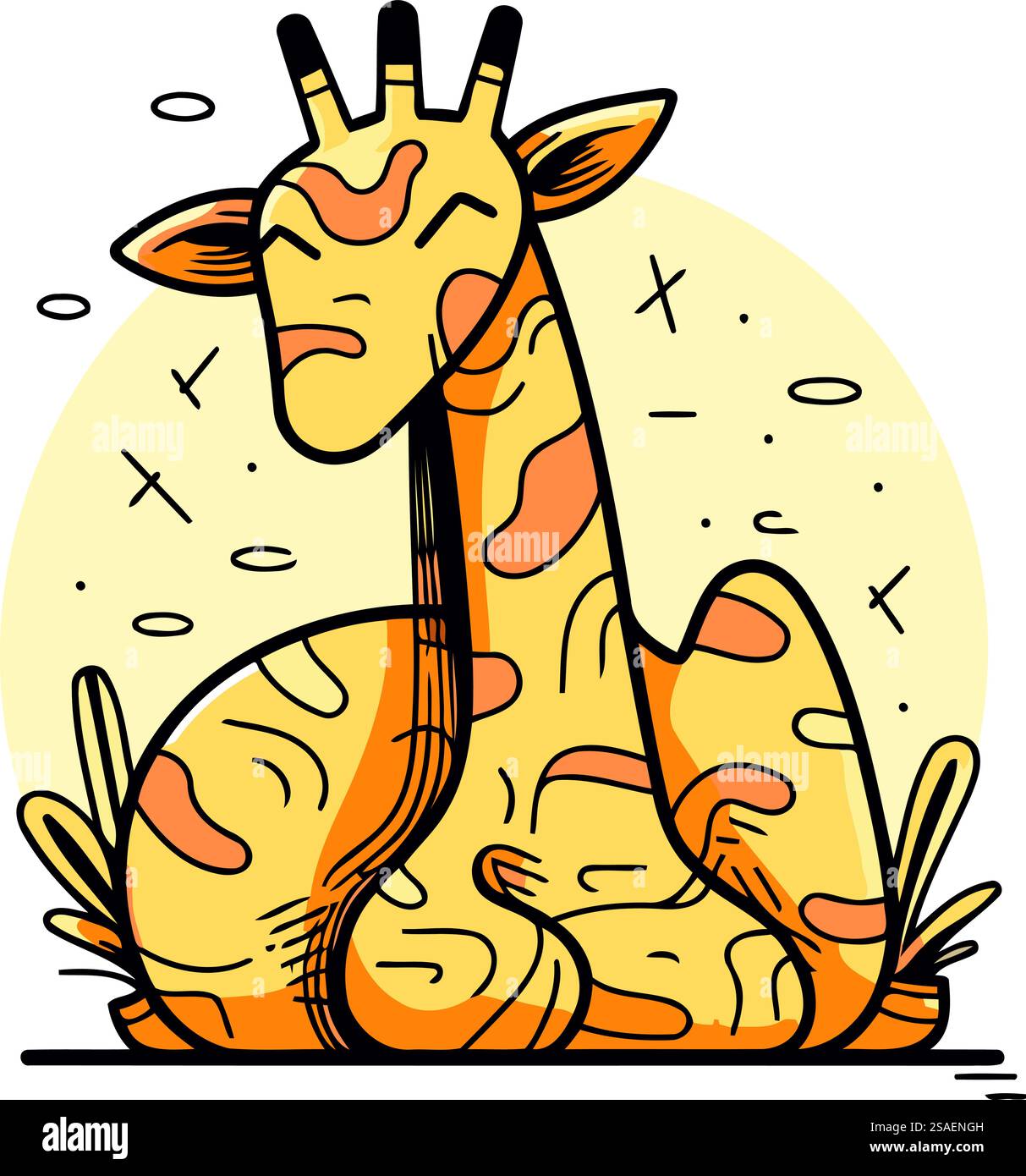 Giraffe vector illustration. Cute cartoon giraffe sitting on the ground ...