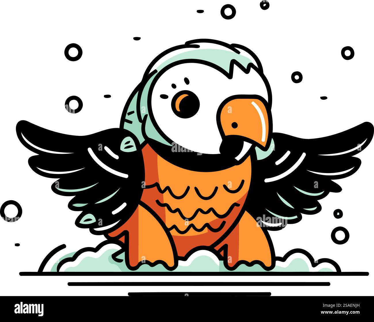 Cute cartoon parrot with wings. Vector line art illustration Stock ...
