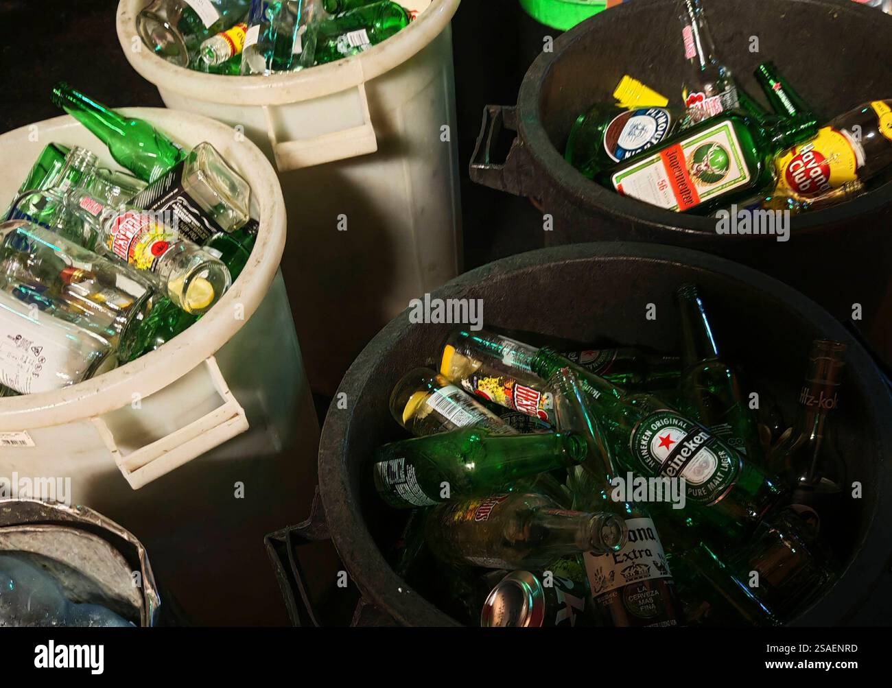 waste glass collection in garbage can and recycling for reusing ...