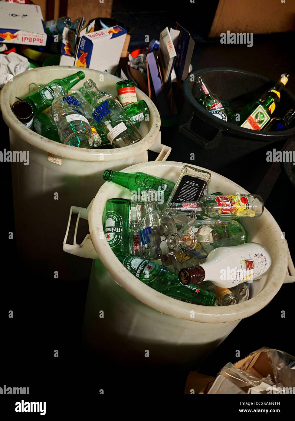 waste glass collection in garbage can and recycling for reusing ...
