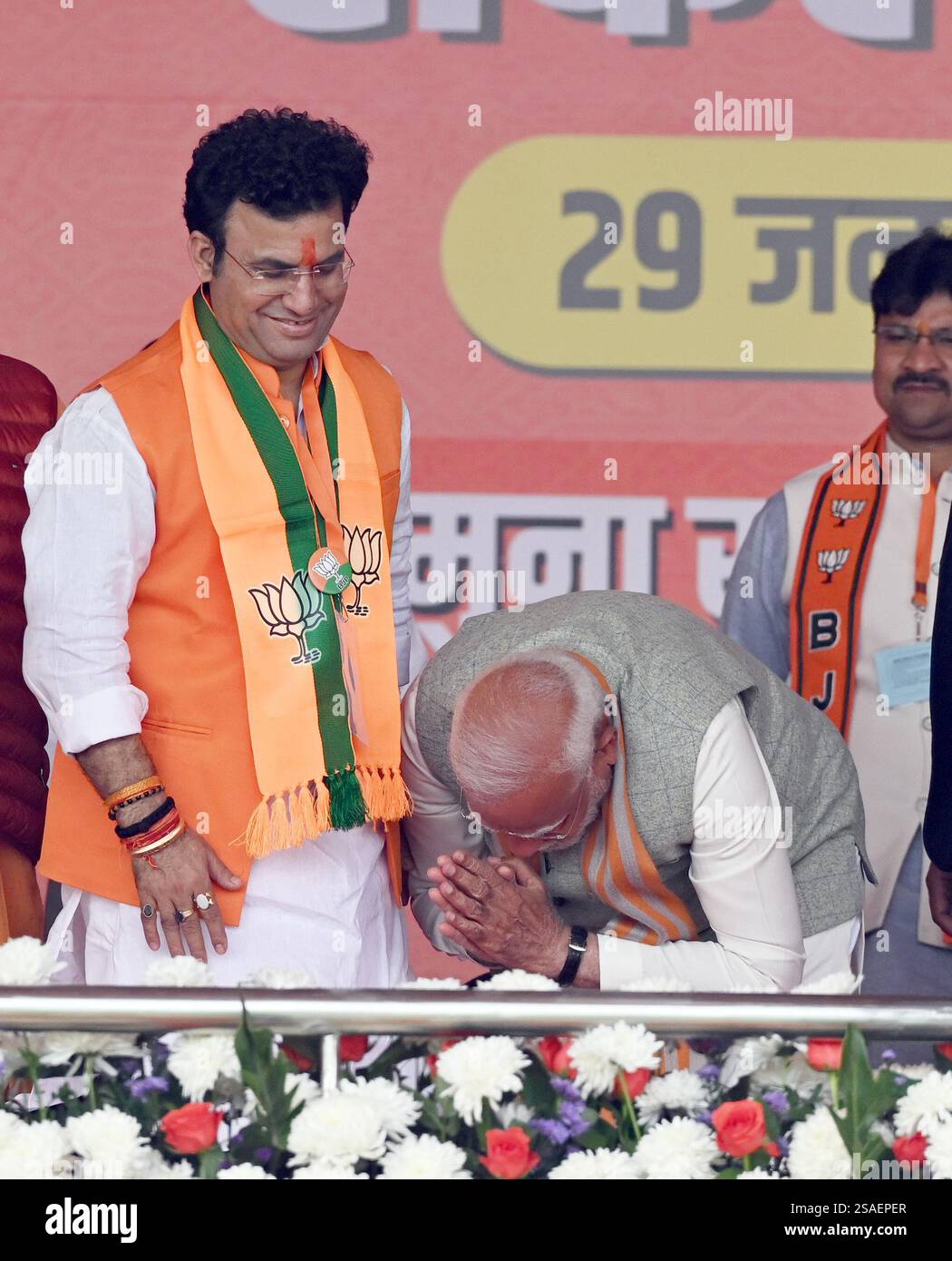 NEW DELHI, INDIA - JANUARY 29: Prime Minister Narendra Modi with BJP ...