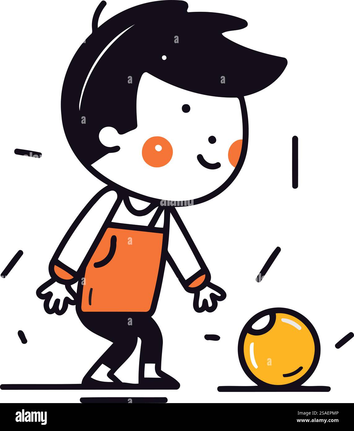 Cute boy playing bowling. Vector illustration in thin line style Stock ...