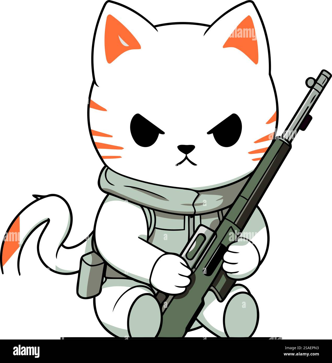 Cute cat with a rifle. Cartoon character. Vector illustration Stock ...
