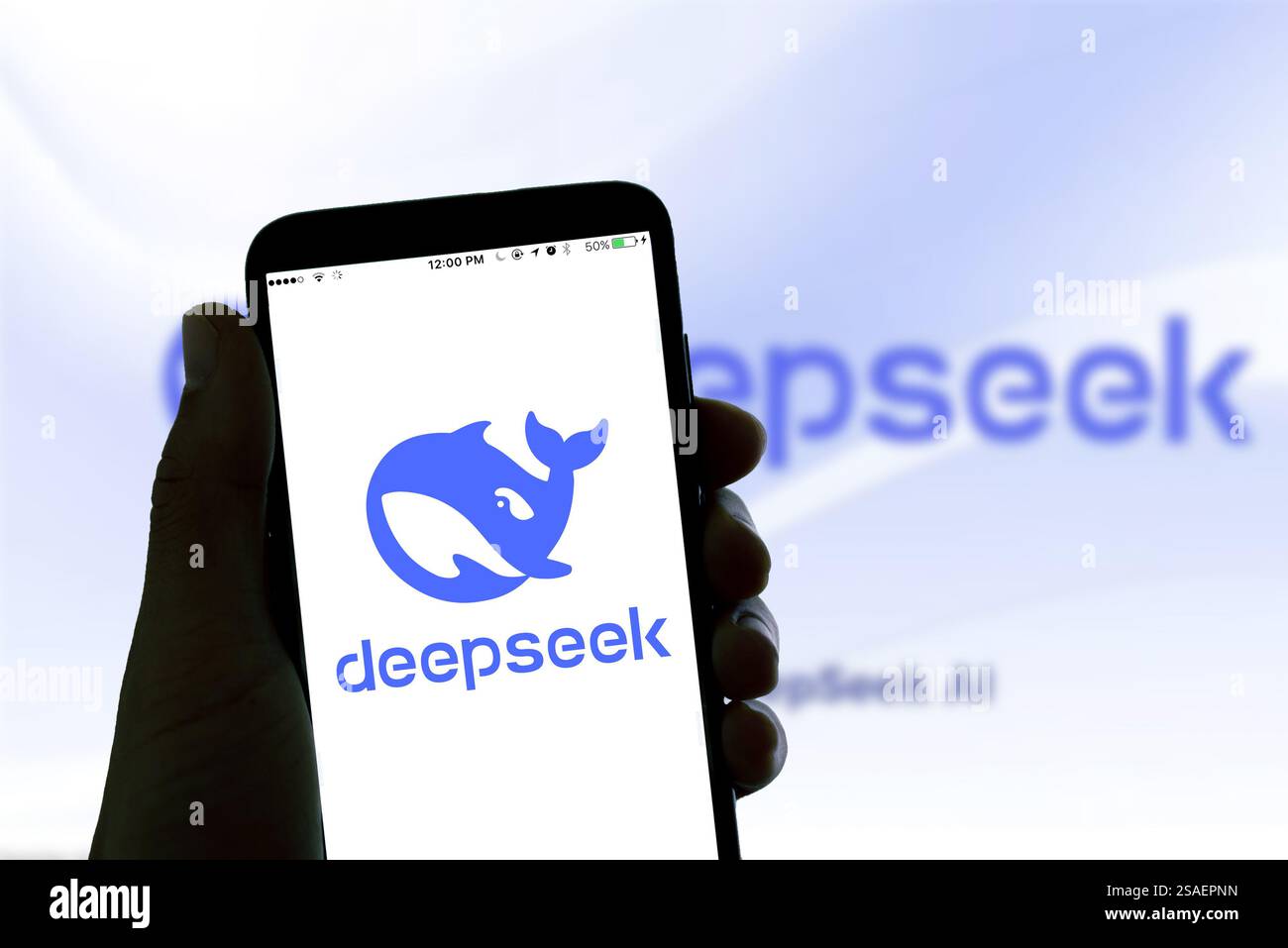 In this photo illustration, the DeepSeek logo is seen on a smartphone ...