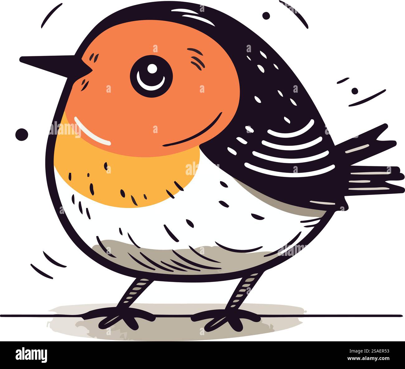 Funny robin bird. Hand drawn vector illustration in cartoon style Stock ...