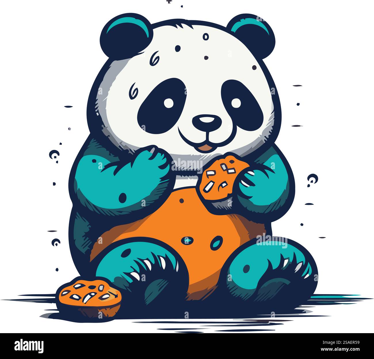 Cute panda sits on the moon and eats cookies. Vector illustration Stock ...