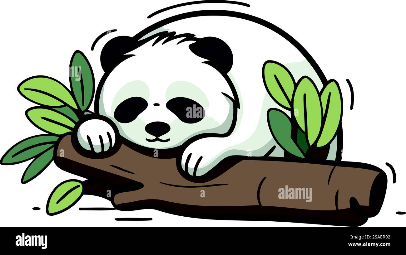 Panda bear sleeping on a branch. Cute cartoon vector illustration Stock Vector Image & Art - Alamy