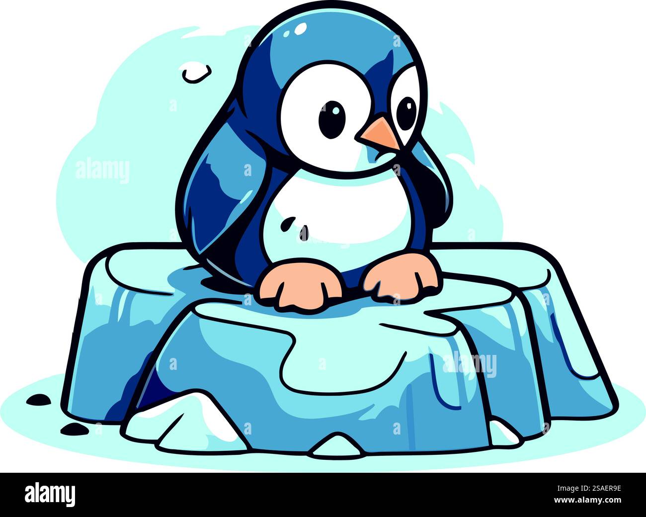 Penguin sitting on a piece of ice. Vector illustration Stock Vector ...