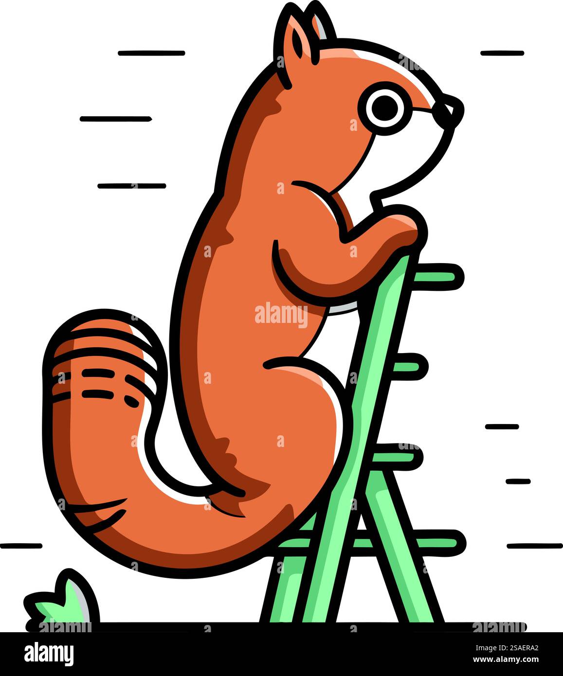 Cute little squirrel climbing a ladder. Vector illustration in flat ...