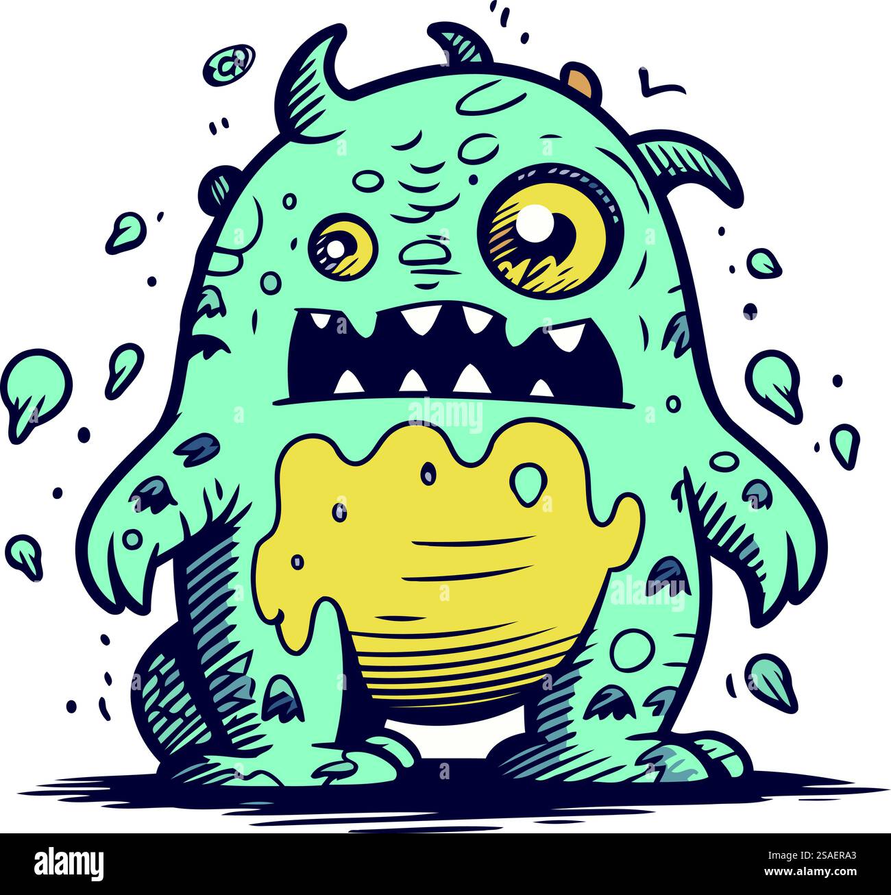 Cartoon monster. Vector illustration of a monster. Hand drawn monster ...