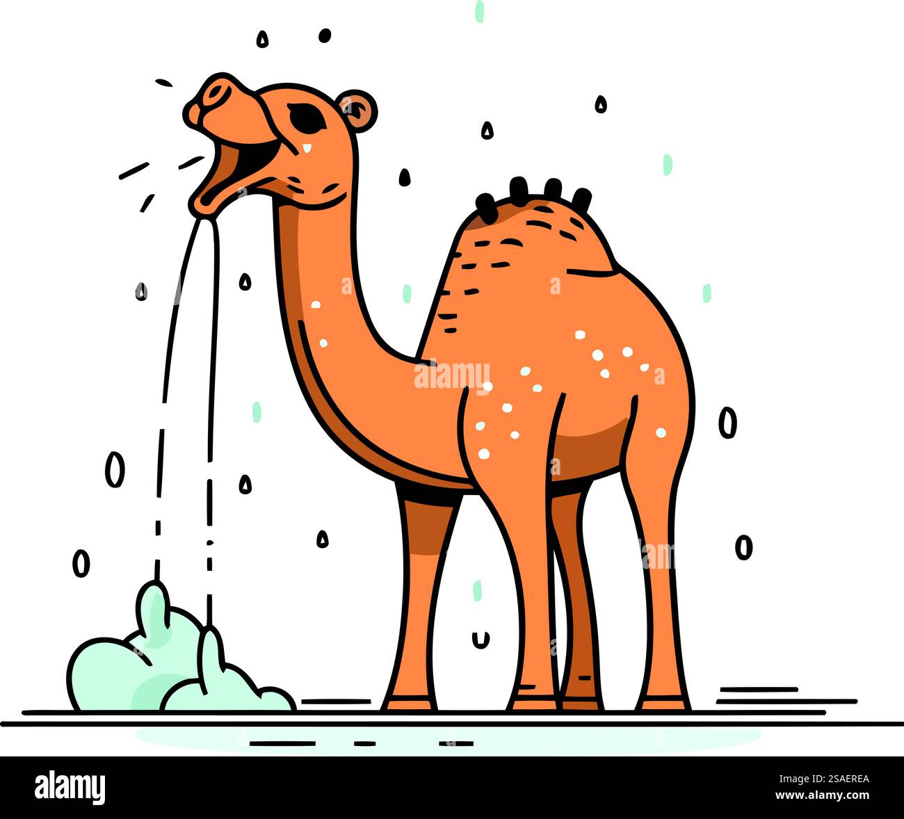 Cute camel drinking water. Vector illustration in flat cartoon style ...