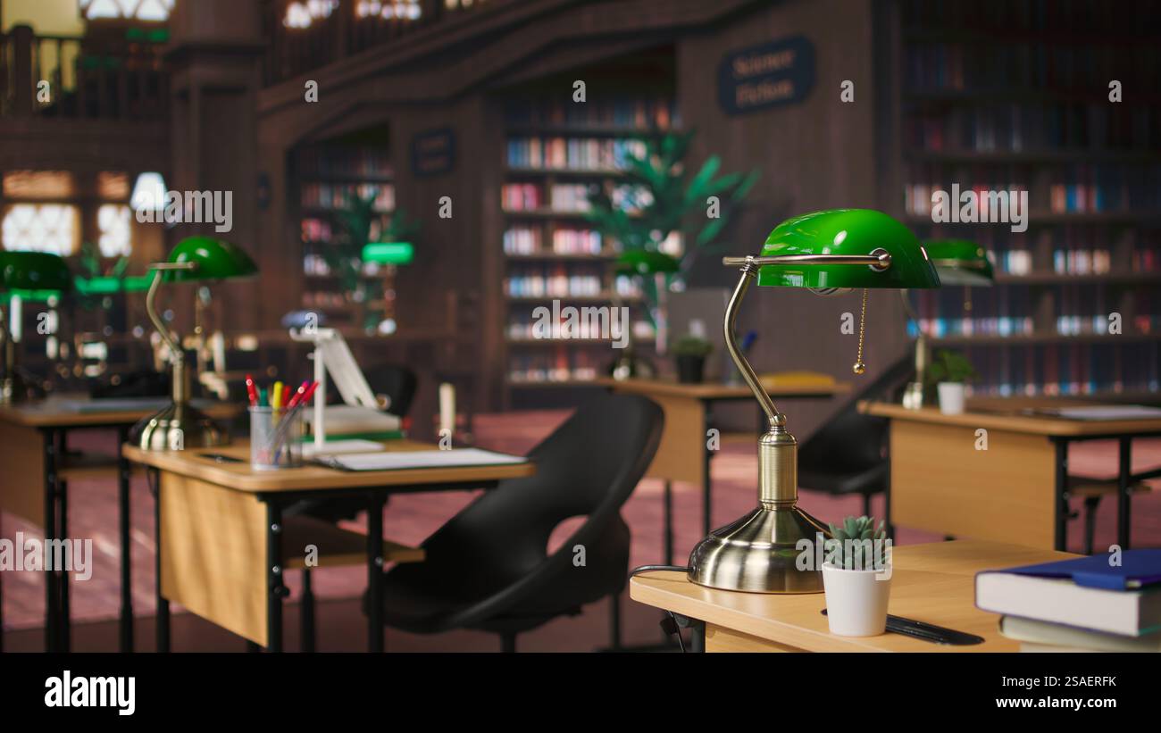 Empty heritage library filled with vintage decorations and refined ...