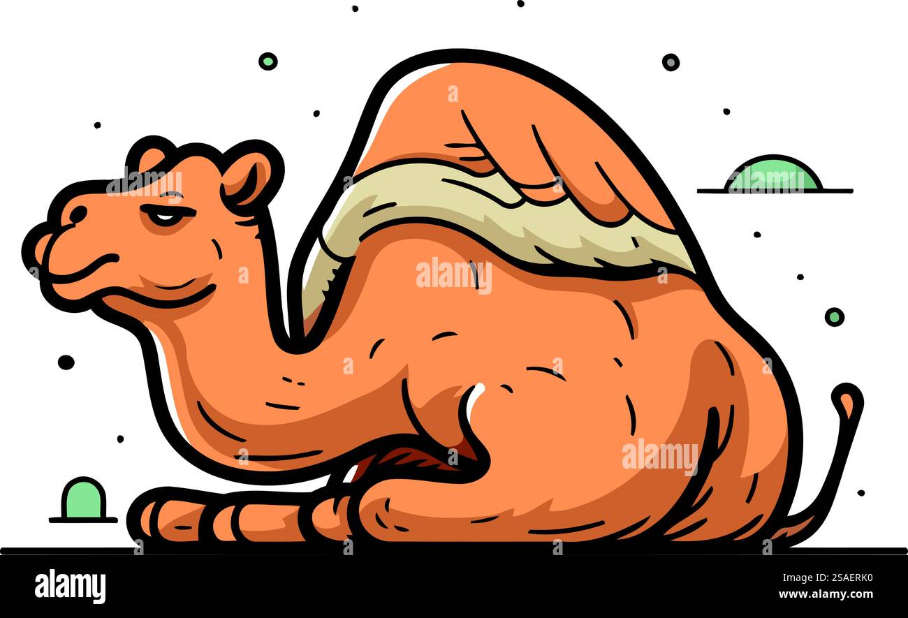 Cute cartoon camel sitting on the ground. Vector illustration isolated ...