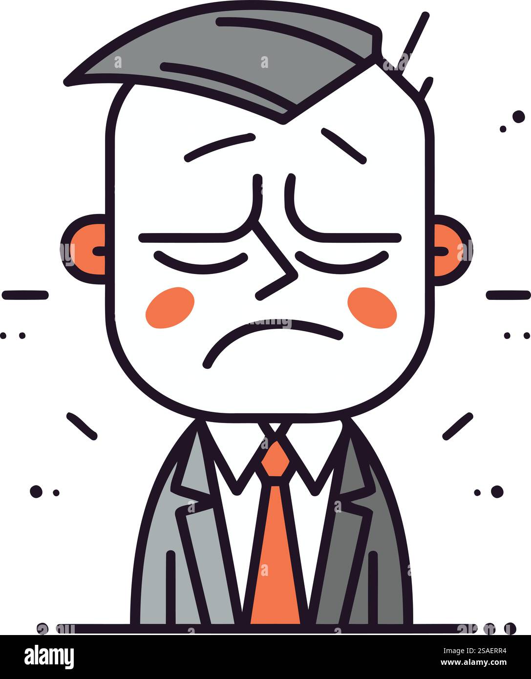 Sad man in business suit. Vector illustration in flat linear style ...