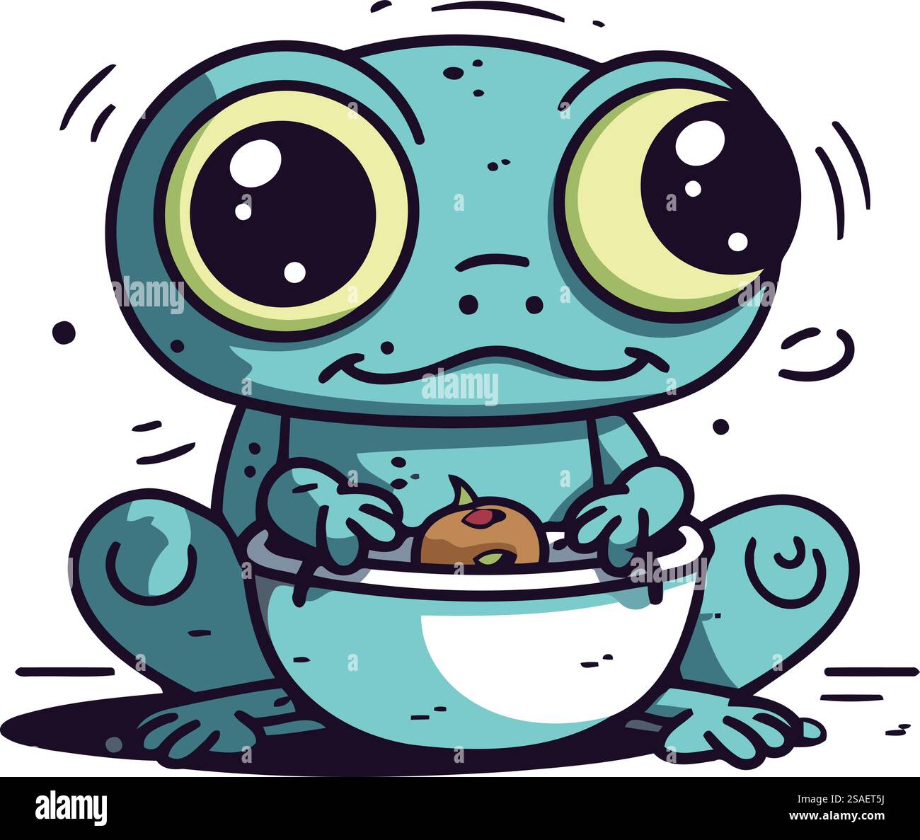 Cute cartoon frog with a bowl of food. vector illustration Stock Vector ...