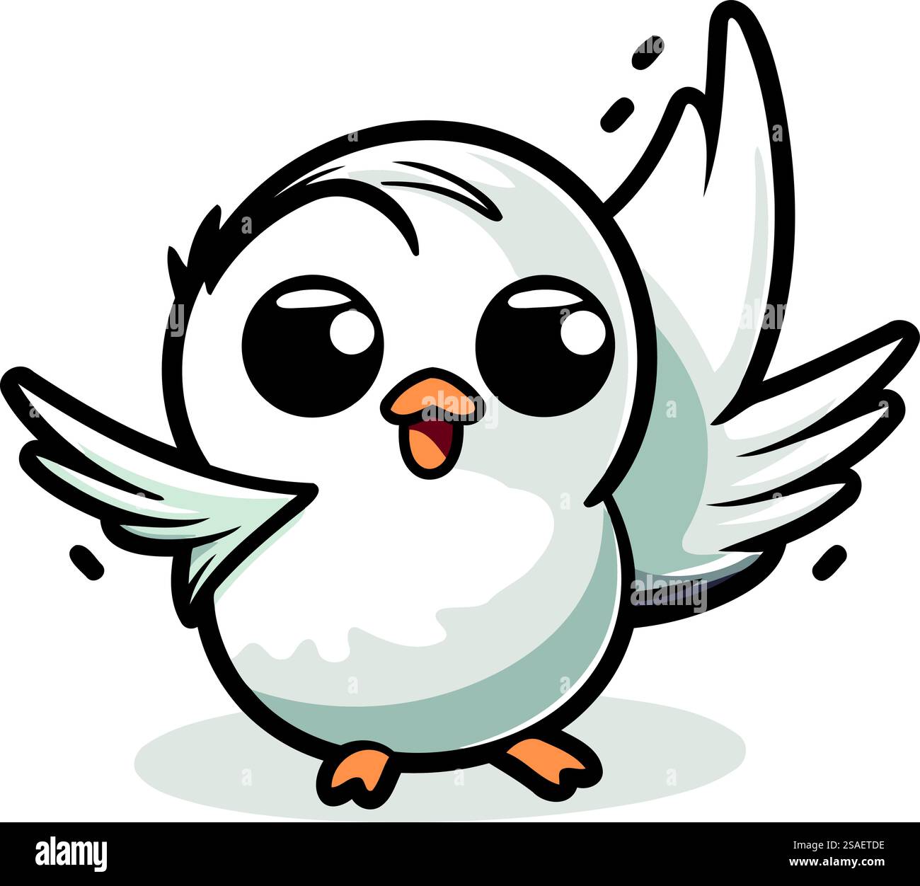 Cute cartoon bird with wings isolated on white background. Vector ...