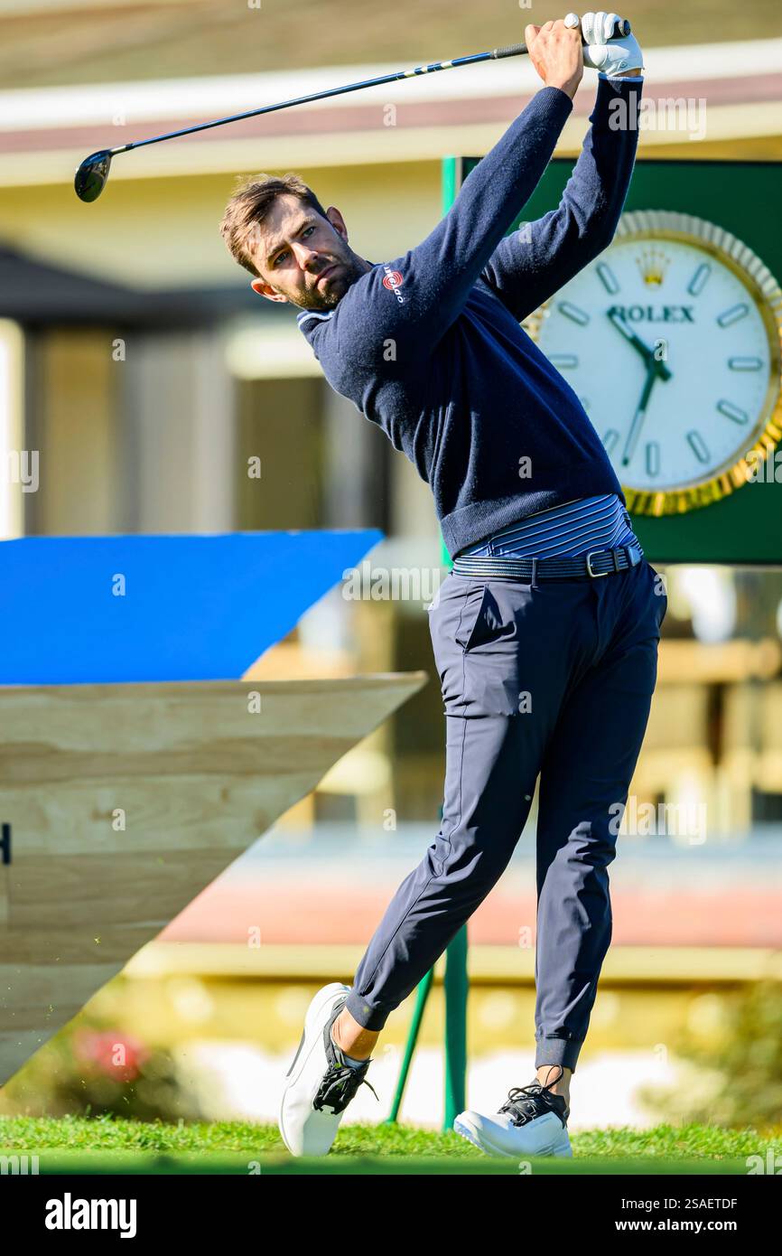PEBBLE BEACH, CA - JANUARY 28: Eric Van Rooyen tees off during a ...